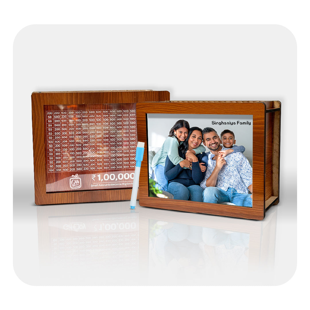 Personalised Wooden 1,00,000 Money Saving Box with Photo and Name ...